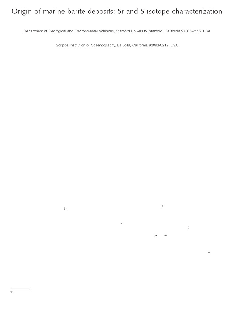 Origin of Marine Barite Deposits SR and S Isotope Characterization ...