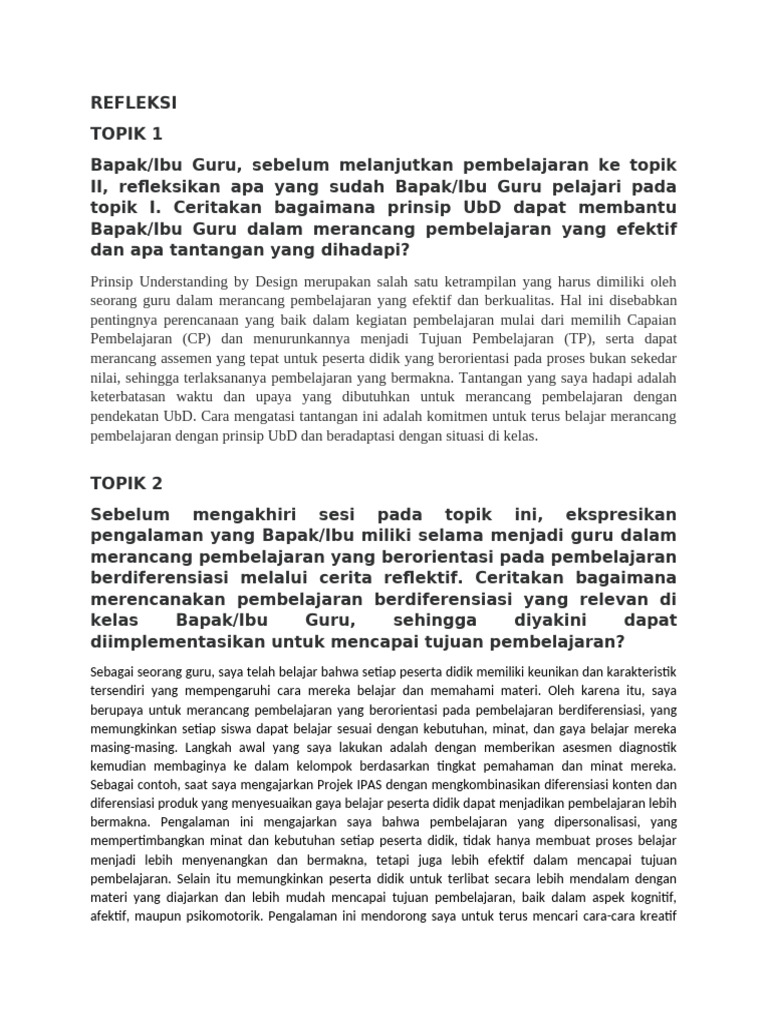 Jawaban Refleksi Modul 1 Topik 1,2,3,4 | PDF