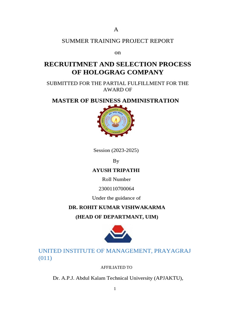 Summer Training Project Report | PDF | Recruitment | Human Resources