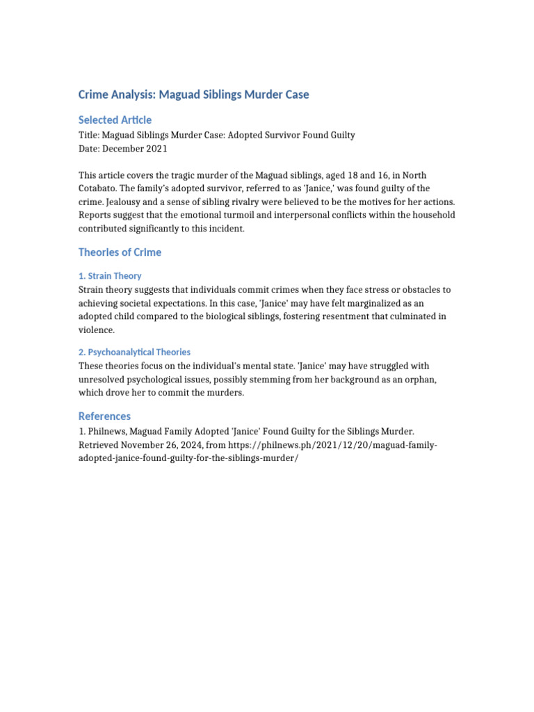 Crime Analysis Maguad Siblings | PDF