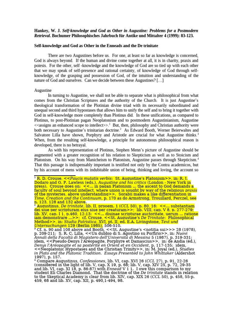 W. J. Hankey - Self-Knowledge and God As Other in Augustin | PDF | Christian Mysticism ...
