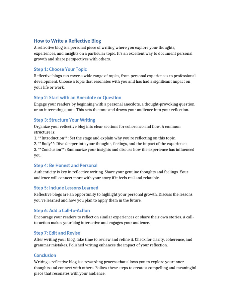 Writing a Reflective Blog Post Guide | PDF