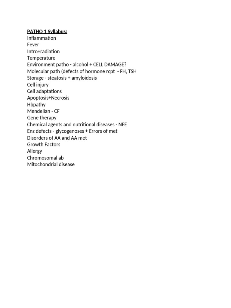 Patho 1 Syllabus | PDF