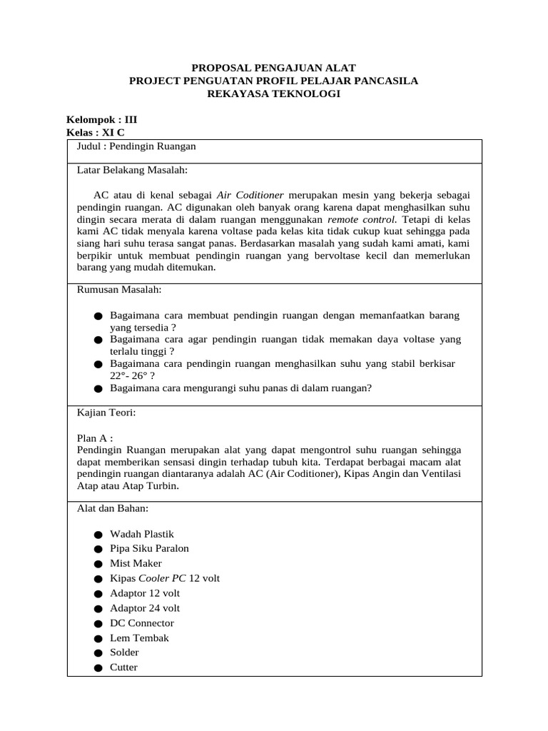 Proposal Pengajuan Alat Rekayasa Teknologi Plan 1 | PDF