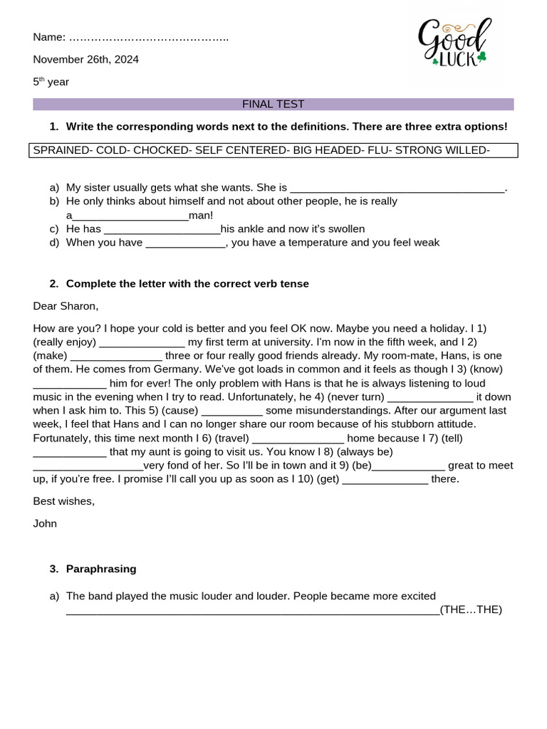 Final Test: English Language Skills | PDF