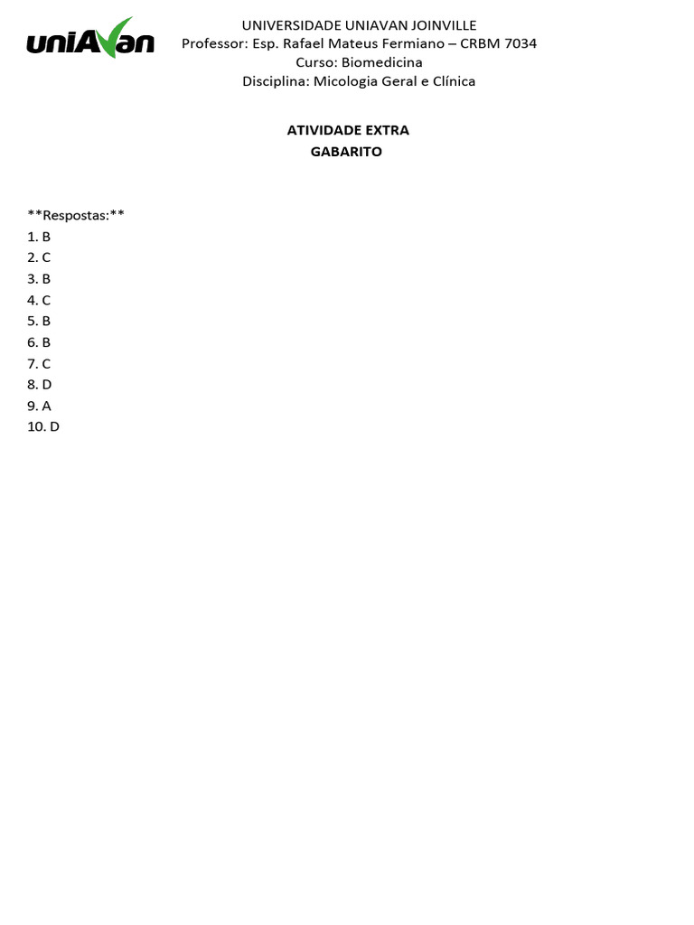 Atividade Extra - GABARITO | PDF