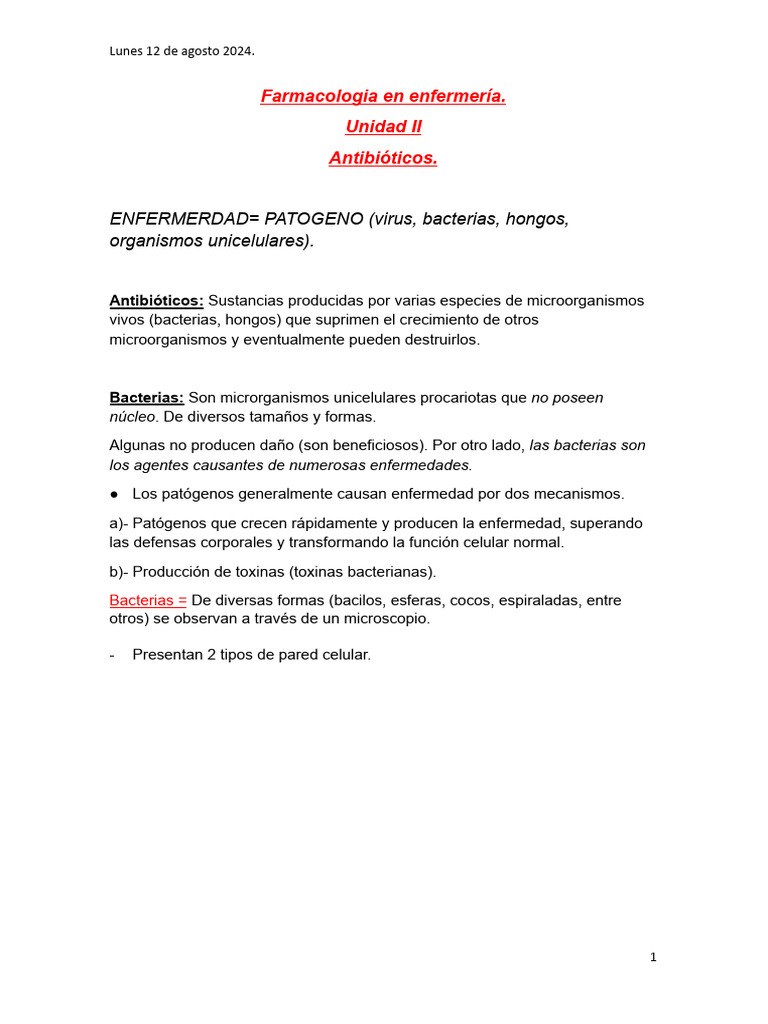 Farmacologia en Enfermer-A. ANTIBIOTICOS | PDF