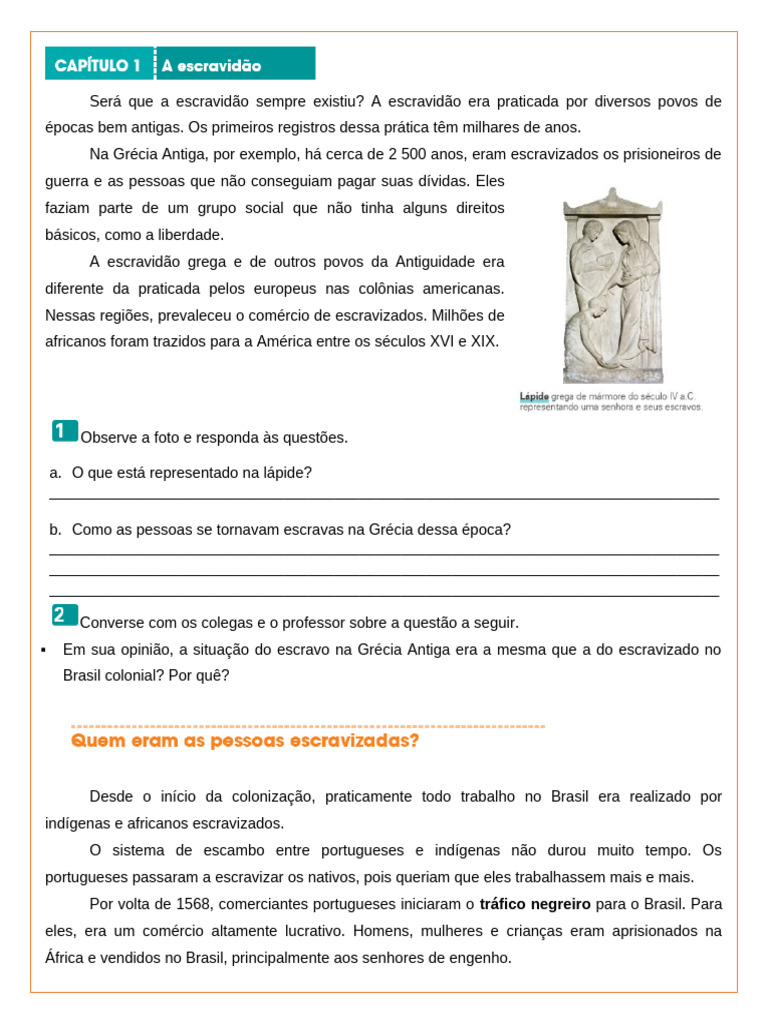 4 Ano Matéria 1 Hist - 1 | PDF | Escravidão | Comércio de escravos do Atlântico