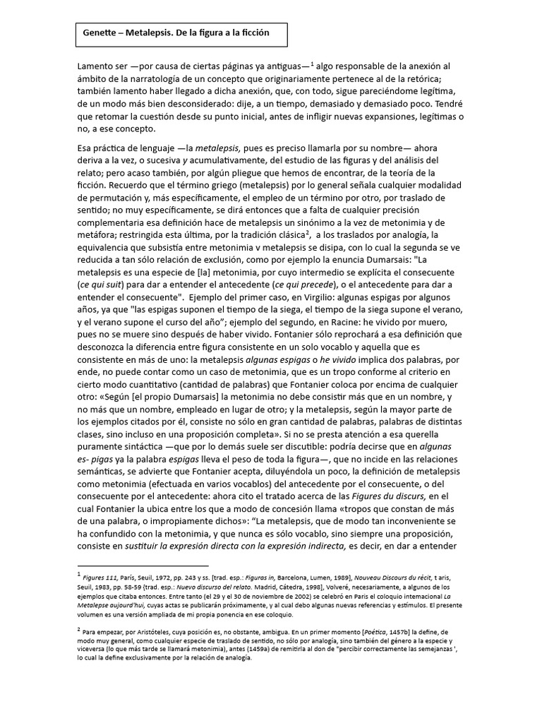 Metalepsis: De la Retórica a la Narratología | PDF | Molière
