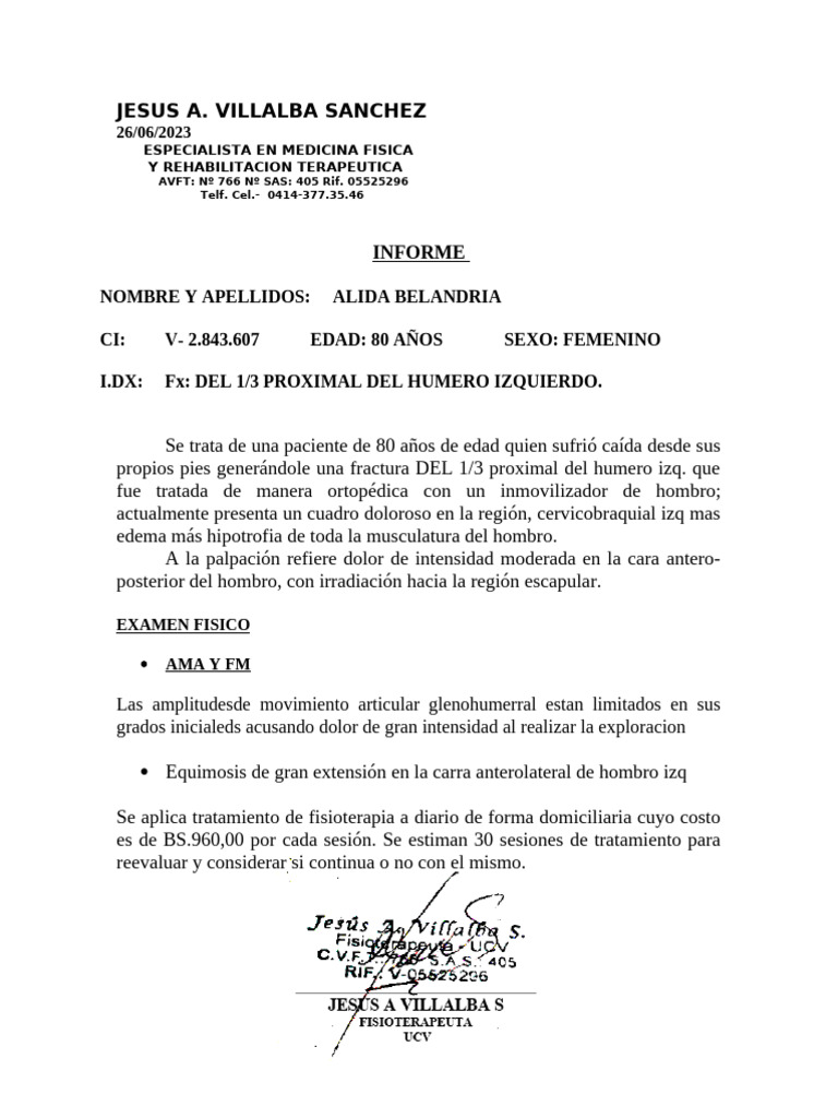 Informe Alida Belandria FX de Humero Izq | PDF