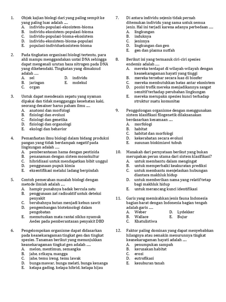 SOAL PAT BIOLOGI Kelas X KUMERR | PDF