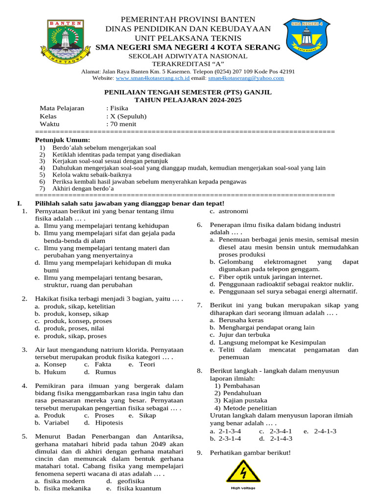 Soal PTS Fisika Ganjil 24-25 | PDF