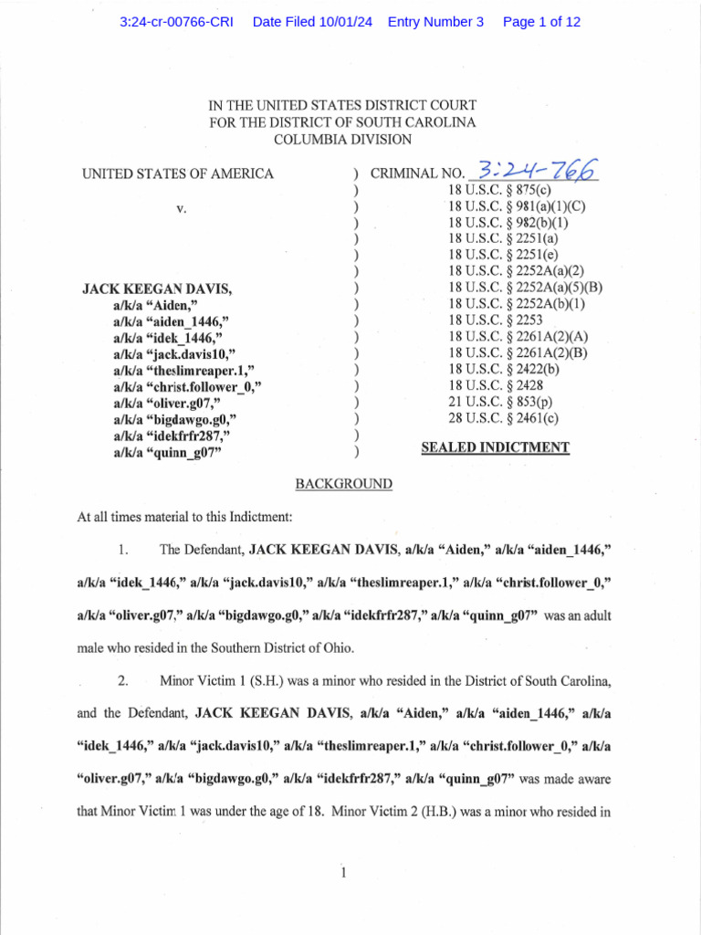Jack Keegan Davis Indictment | PDF