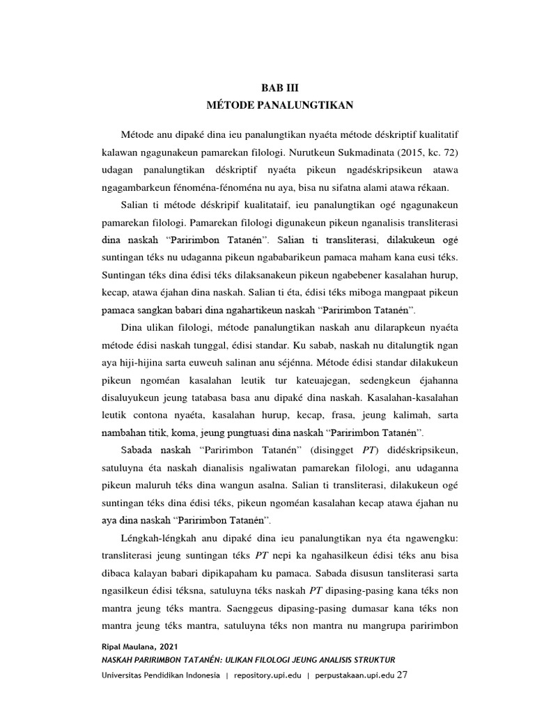 Naskah Paririmbon Tatanen Ulikan Filolog | PDF
