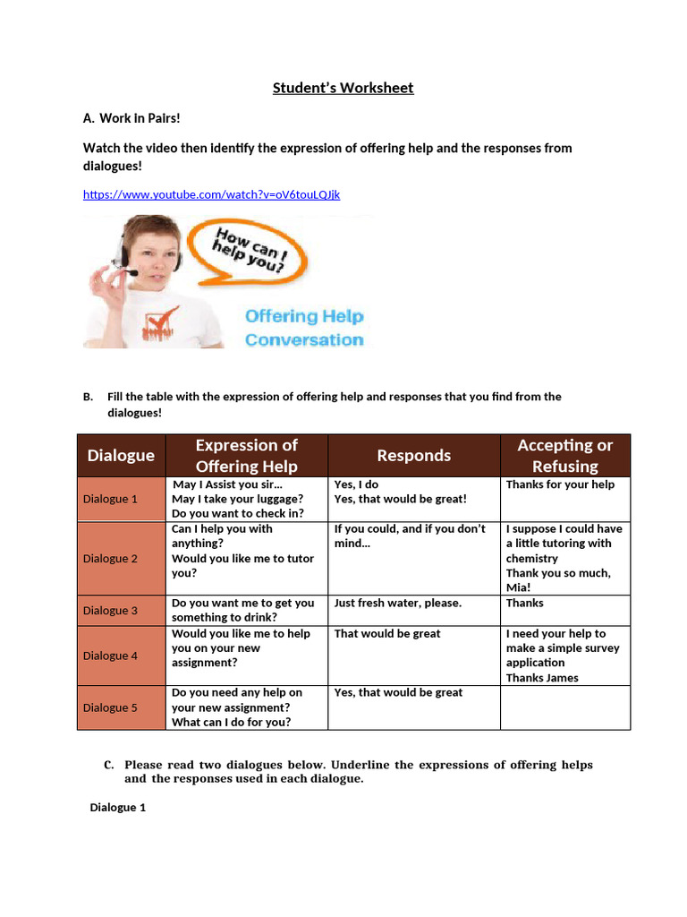 Offering Helps and Services Students Worksheet | PDF