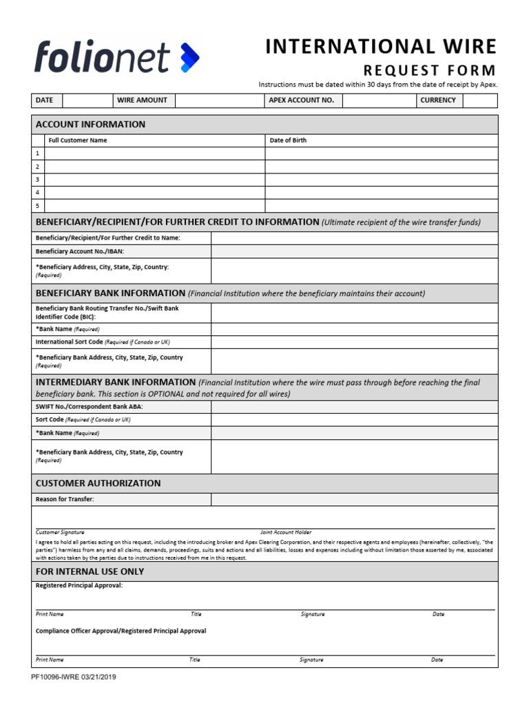 International Wire Request Form | PDF | Banks | Wire Transfer