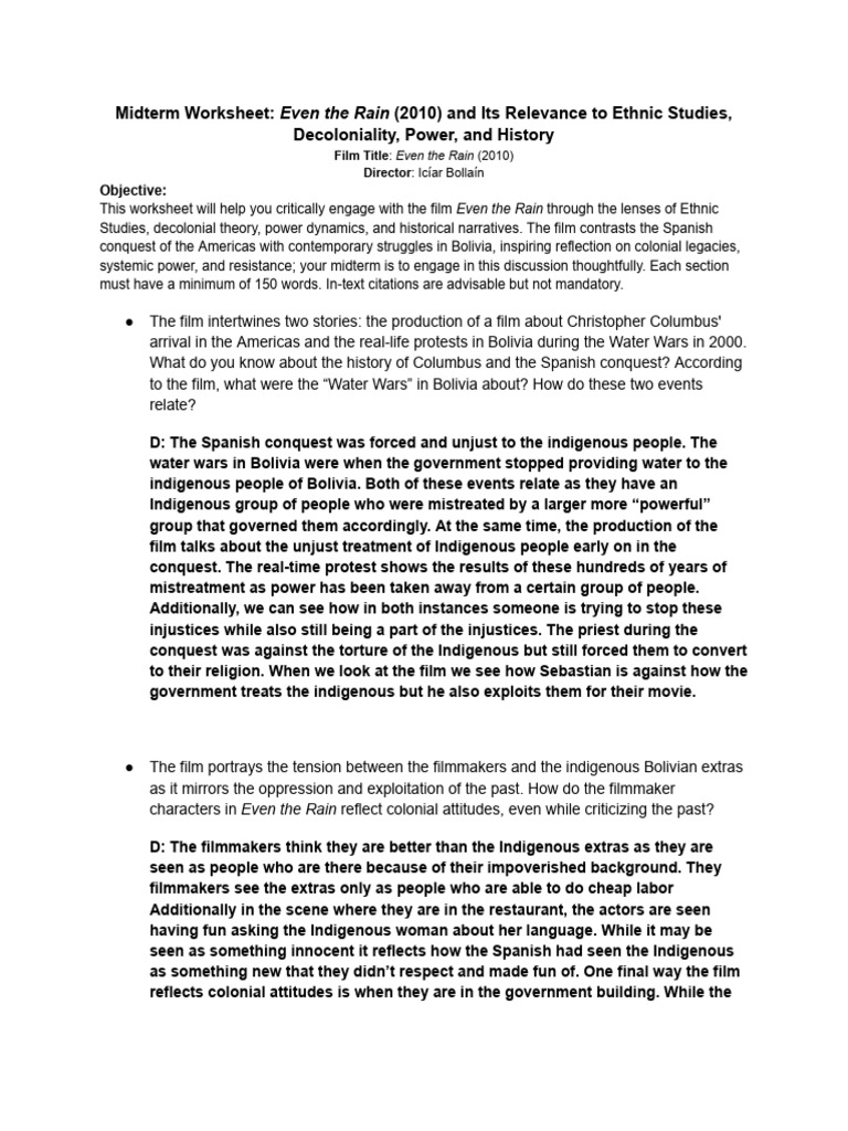 Mid Term Questions Even The Rain | PDF