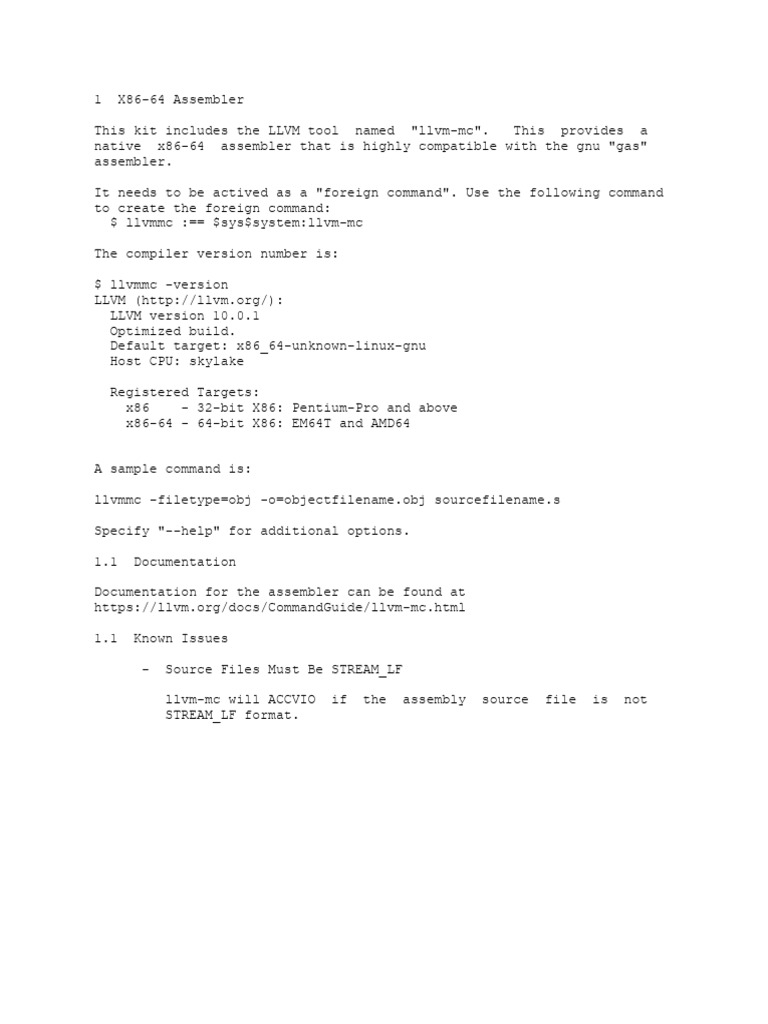 x86-64 Assembler with LLVM Tool | PDF