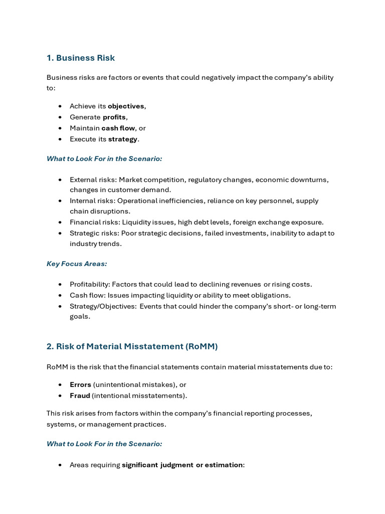 Business Risk &RoMM | PDF | Risk | Financial Statement
