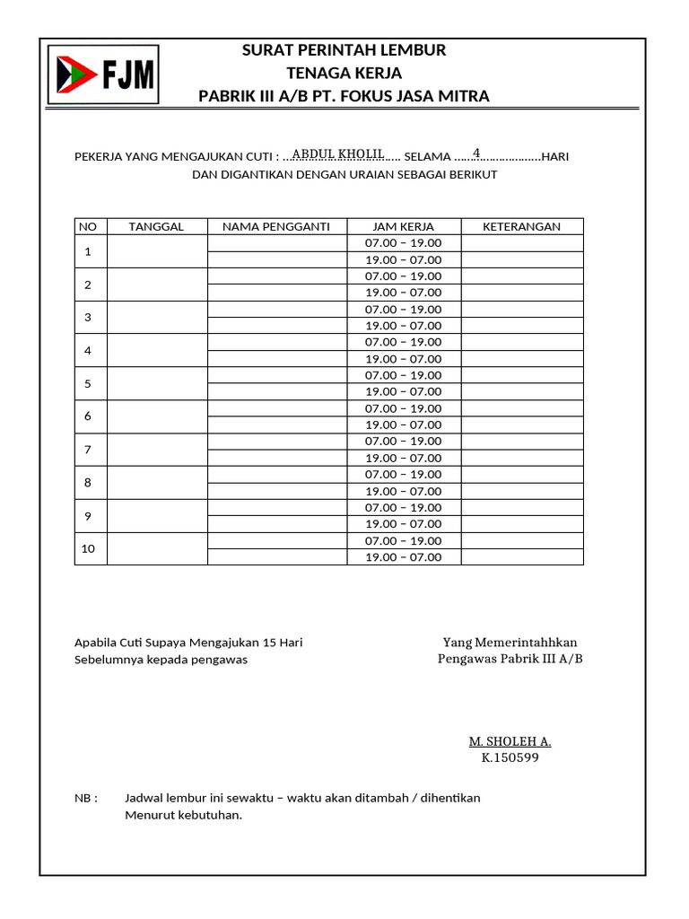 Surat Perintah Lembur | PDF