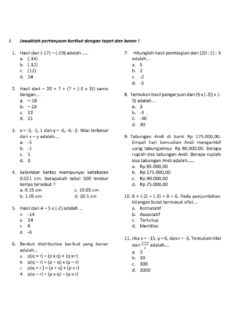 Soal MTK 7 | PDF