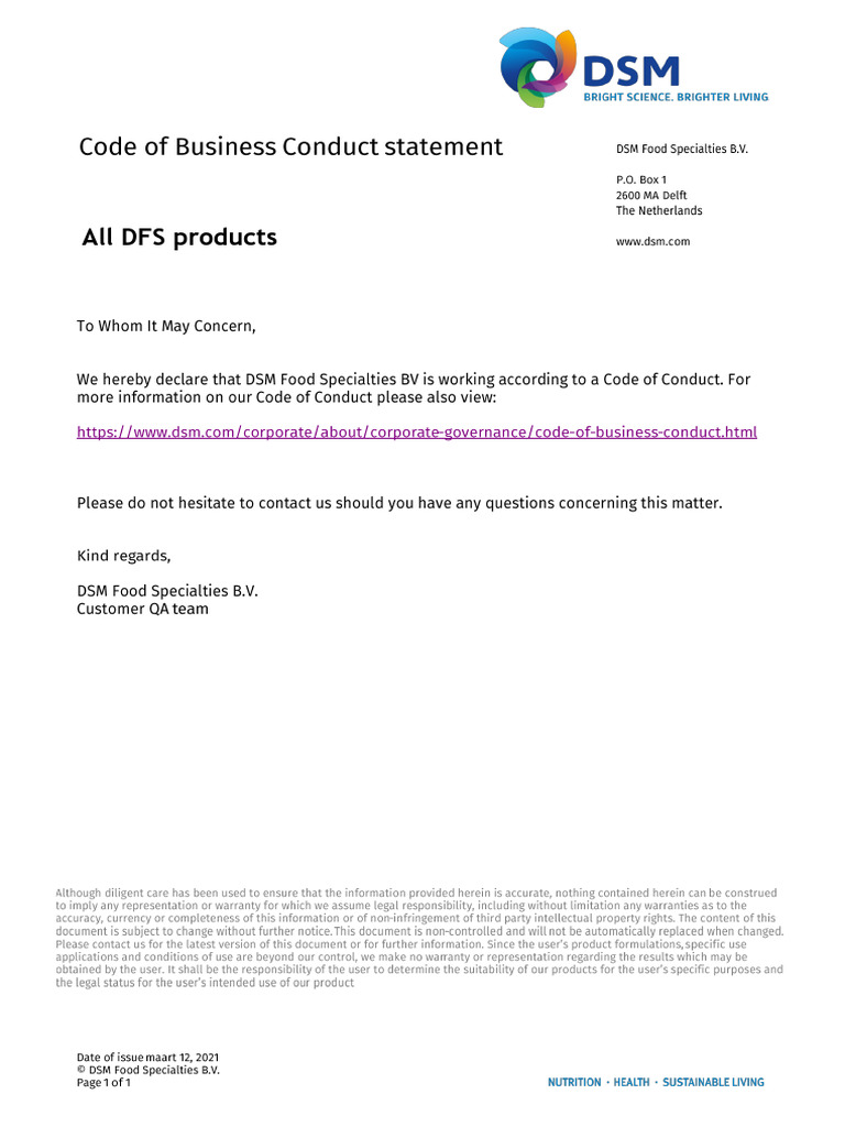 Code Of Conduct Statement 2021 Pdf