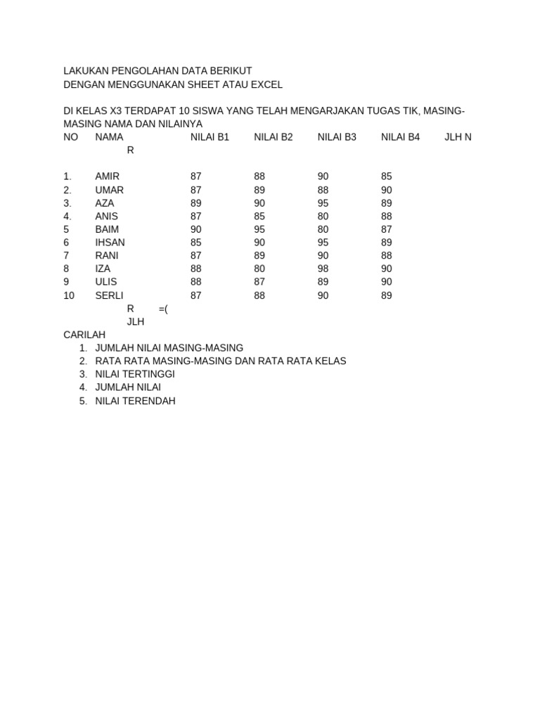 Latihan Pengolahan Data Sheet X2 | PDF