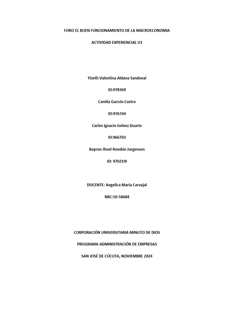 Experencial U1 Macro | PDF | Producto Interno Bruto | Inflación
