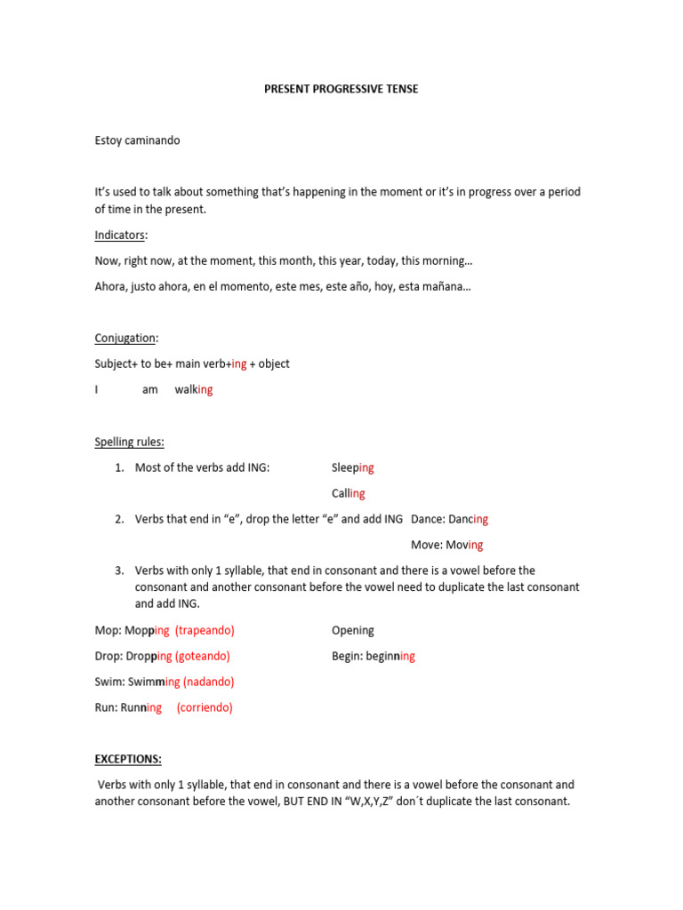 Present Progressive Tense | PDF | Consonant | Languages