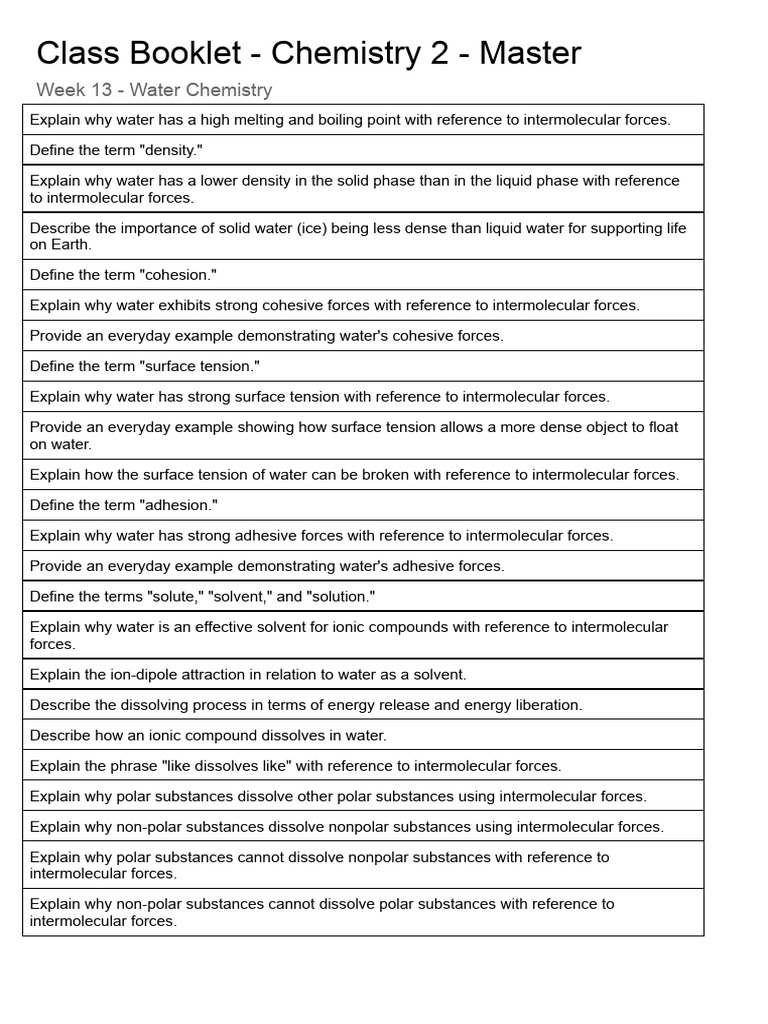 Class Booklet - Chemistry 2 - Week 13 - Master | PDF | Solvation ...