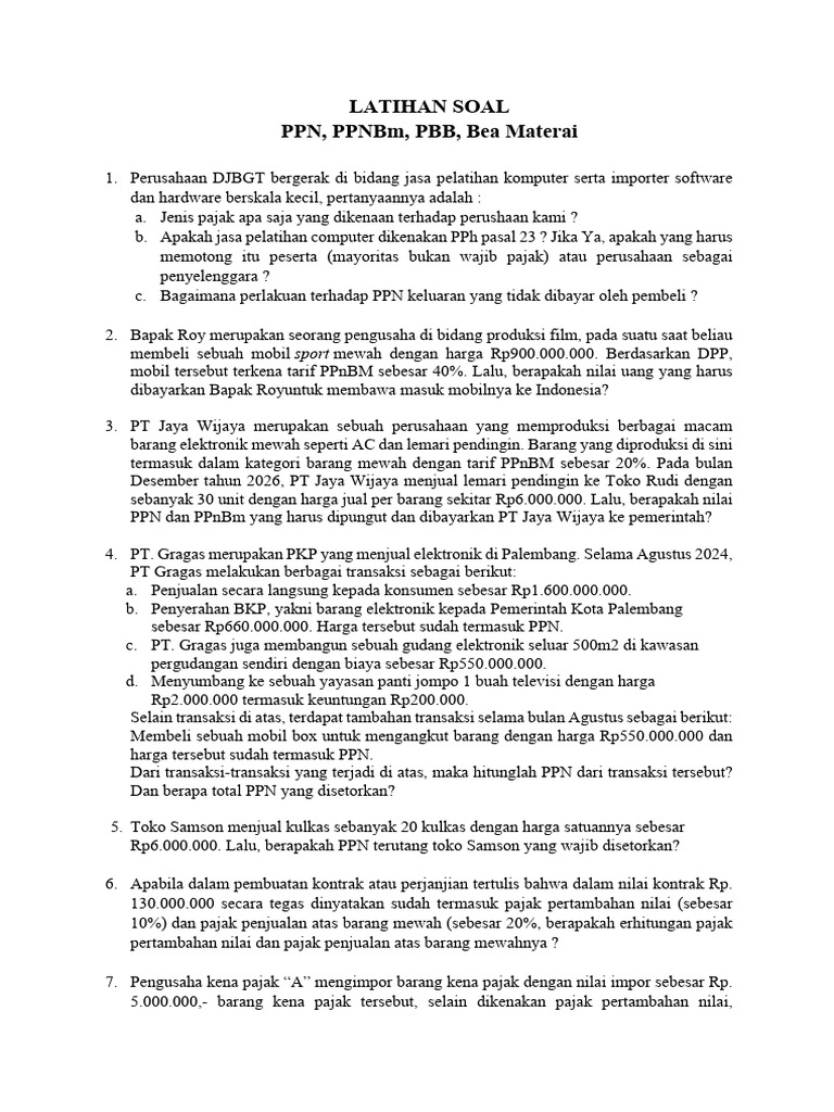 Latihan Soal Pajak dan Bea Materai | PDF