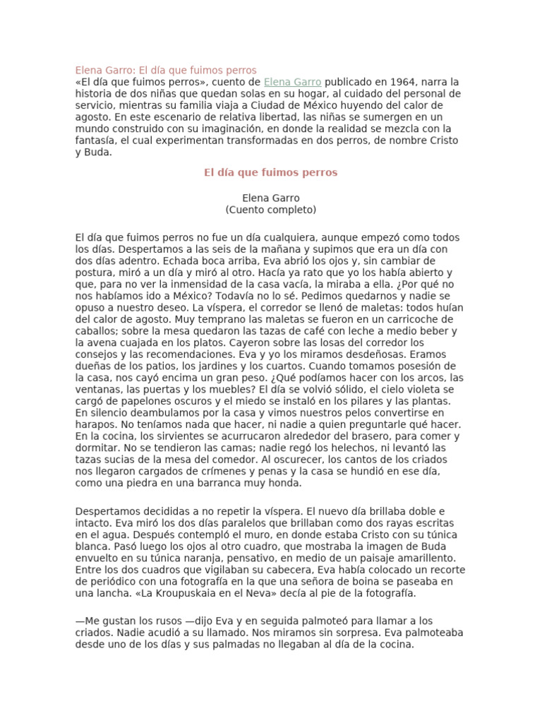 El Dia Que Fuimos Perros - Elena Garro | PDF
