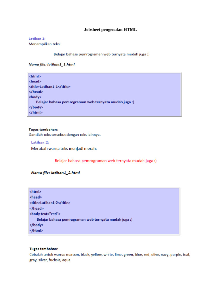 Jobsheet Pengenalan Struktur HTML | PDF