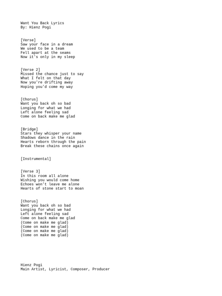 Want You Back Lyrics | PDF
