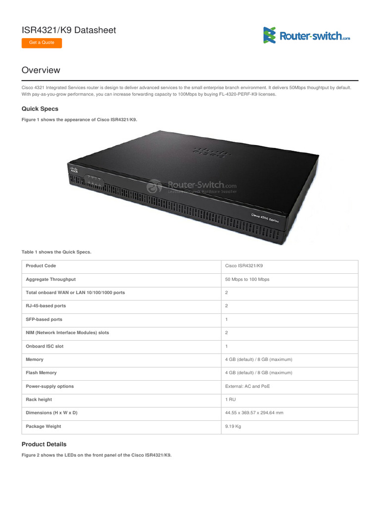 Cisco ISR4321/K9 Router Datasheet | PDF | Power Supply | Alternating ...