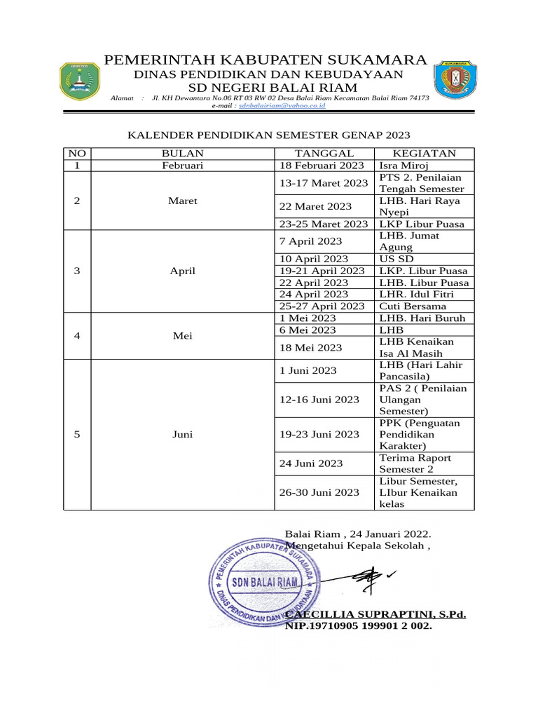 Jadwal Kegiatan Kalender Pendidikan | PDF