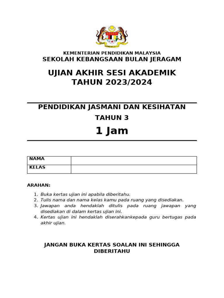 Uasa PJPK Tahun 3 | PDF