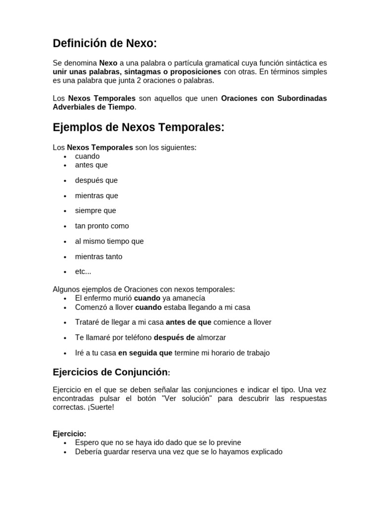 Definición y Ejemplos de Nexos | PDF | Oración (Lingüística) | Sintaxis