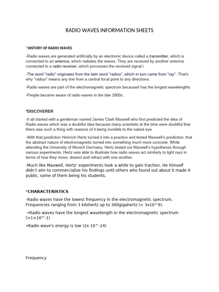 Radio Waves Information Sheets | PDF | Radio | Radio Frequency ...