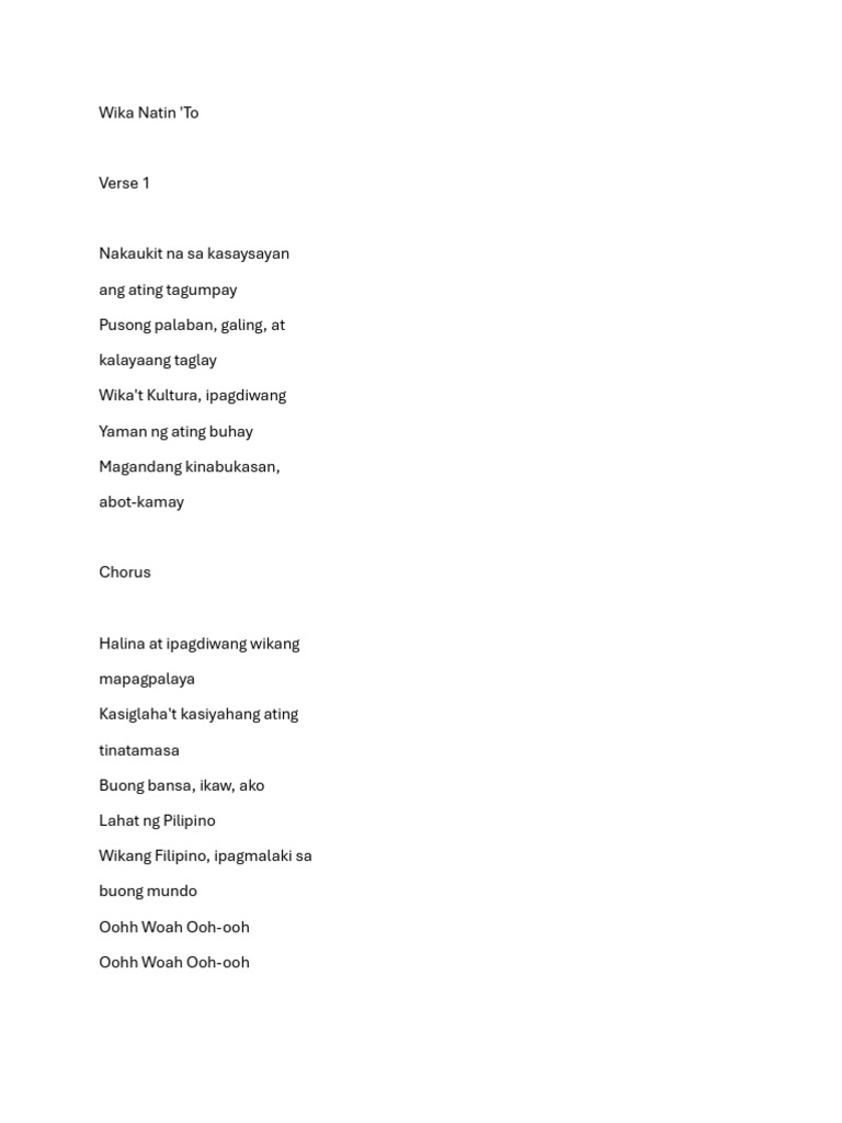 Pagsusulat NG Awit - Baryo Sebwano - Official Entry | PDF