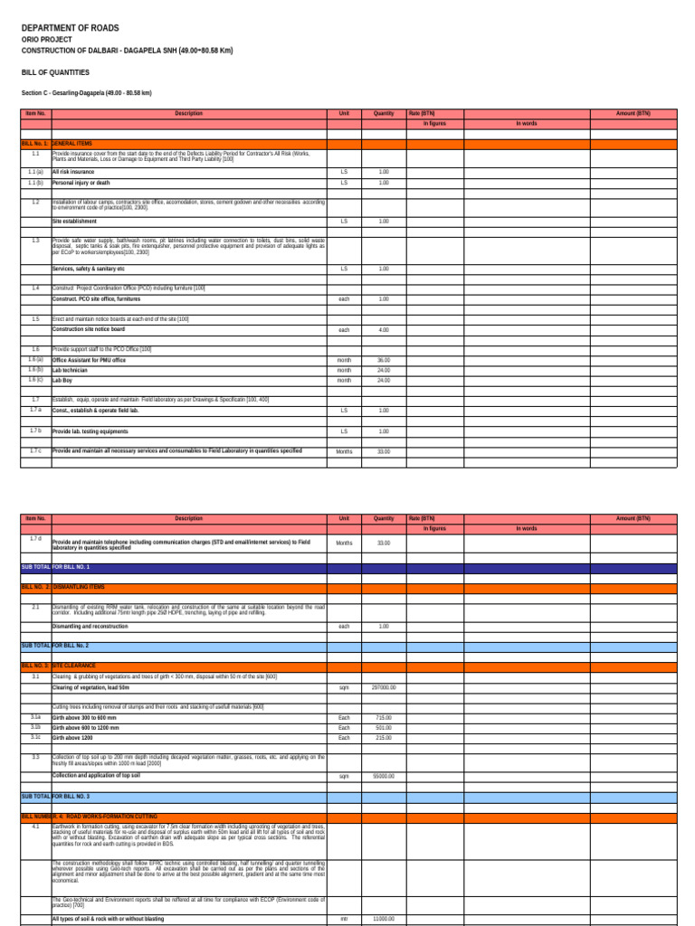 Final BOQ For Section C | PDF