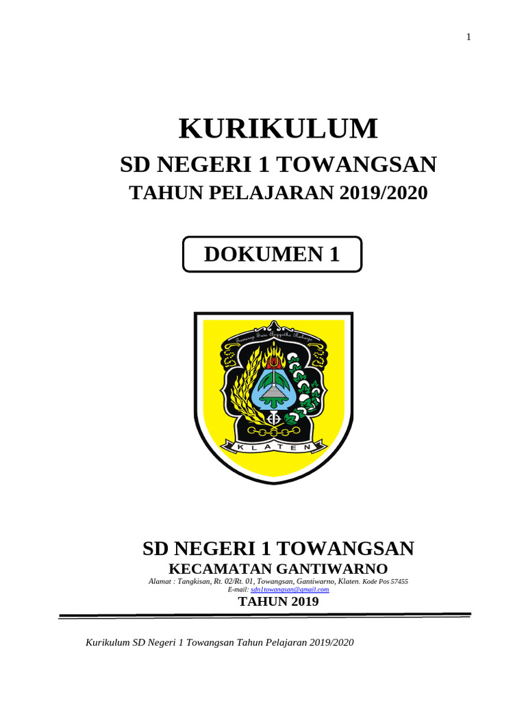 Kurikulum - k13 - SD Negeri 1 Towangsan TP 2019 - 2020 Final | PDF