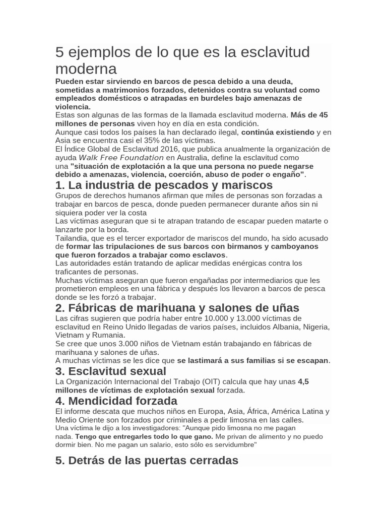 Esclavitud moderna: 5 ejemplos impactantes | PDF | Esclavitud | Trata ...