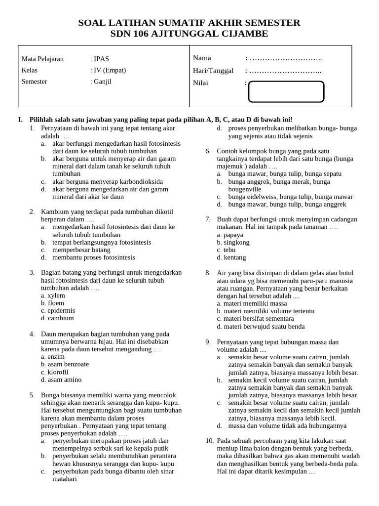 Soal LATIHAN IPAS | PDF