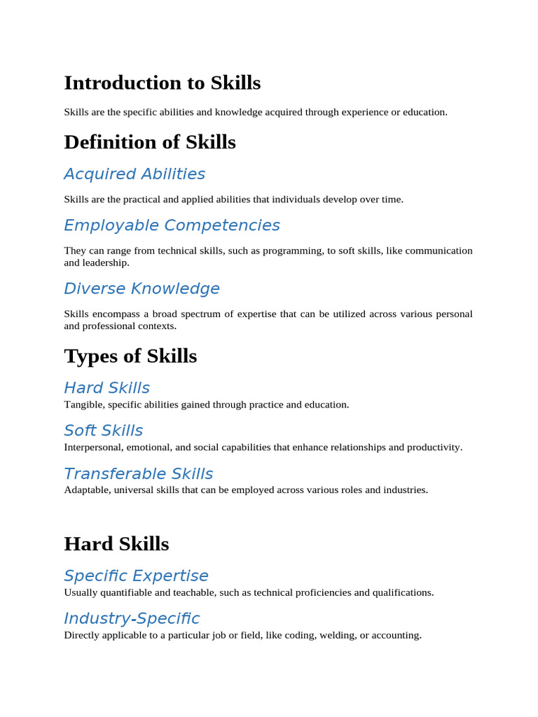 Introduction To Skills | PDF