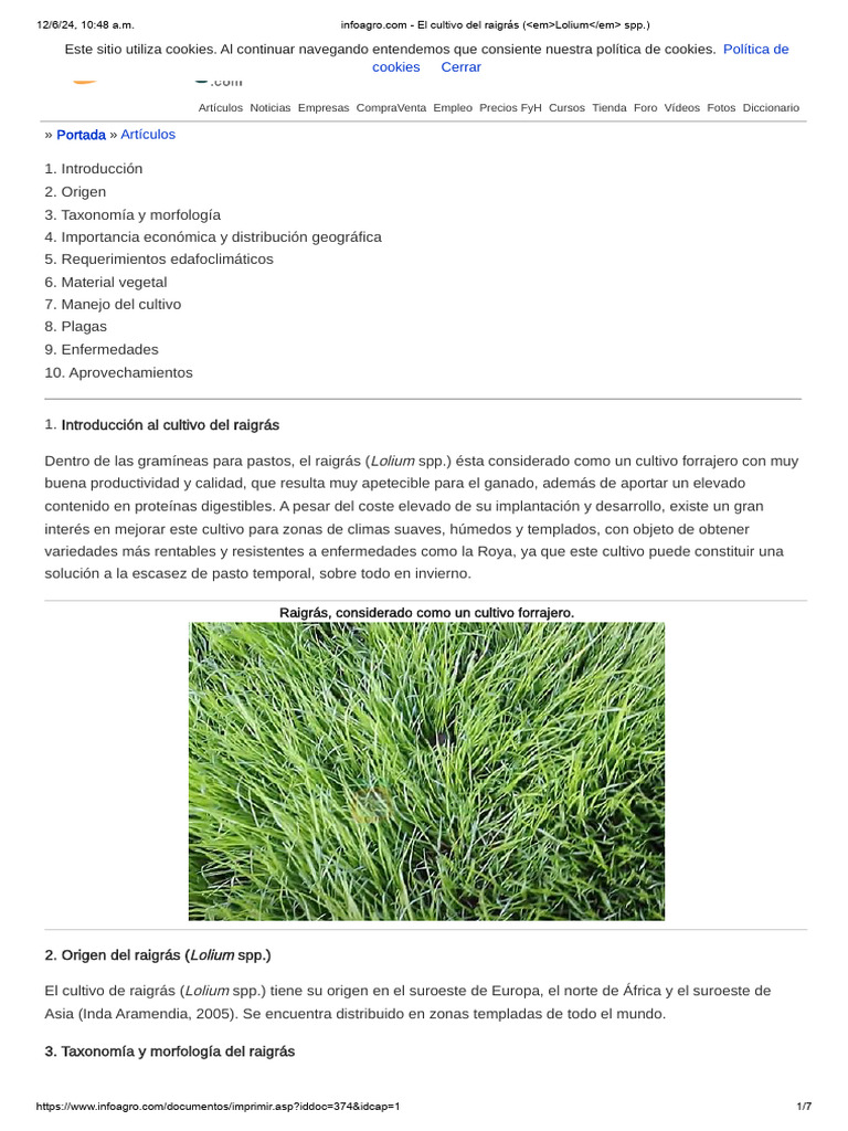 El Cultivo Del Raigrás ( - em - Lolium - em - SPP.) | PDF | Botánica ...