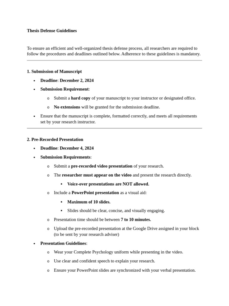 Thesis Defense Guidelines | PDF