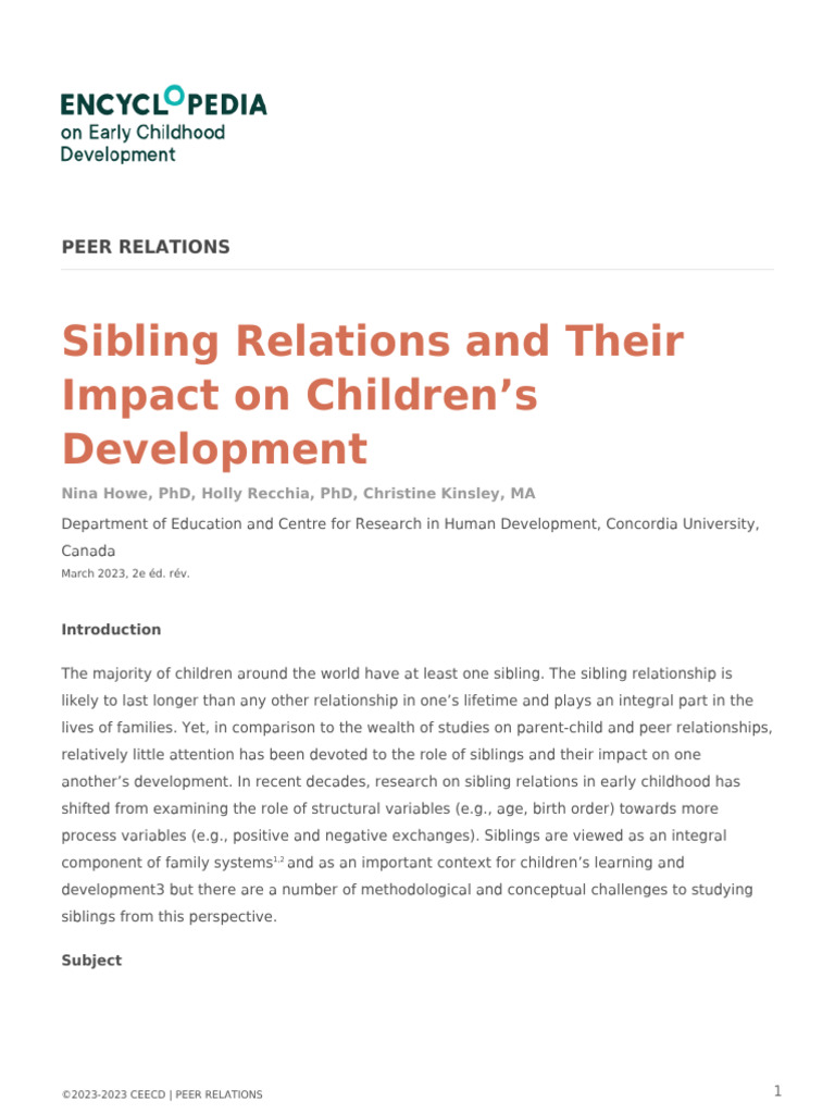 Sibling Relations and Their Impact Childrens Development | PDF | Sibling | Child Development