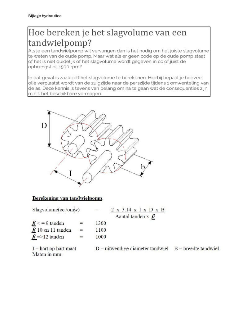 Hoe Bereken Je Het Slagvolume Van Een Tandwielpomp | PDF