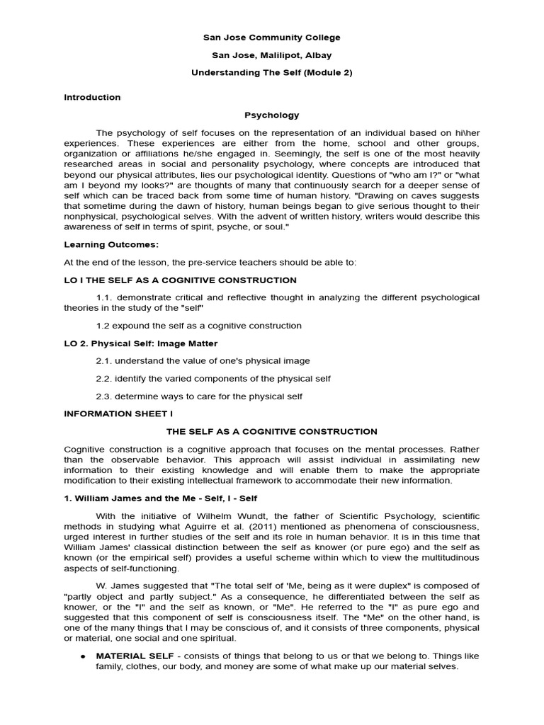 Understanding The Self Ge 1 Module 2 | PDF | Self | Fat